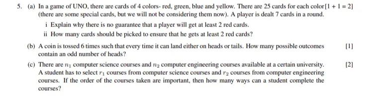 Solved 5. (a) In a game of UNO, there are cards of 4 colors- | Chegg.com