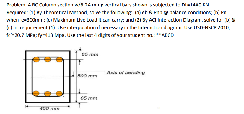 Solved Problem. A RC Column section w/6-2A mm vertical bars | Chegg.com
