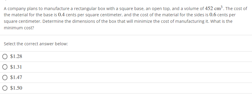 Solved A company plans to manufacture a rectangular box with | Chegg.com
