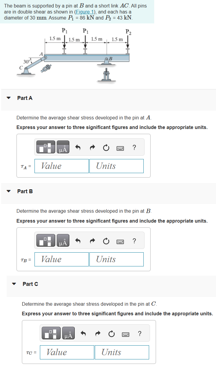 Solved The beam is supported by a pin at B and a short link | Chegg.com