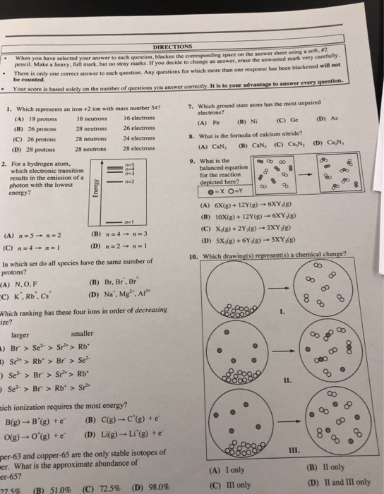 Solved DIRECTIONS your answer to each question, blacken the | Chegg.com