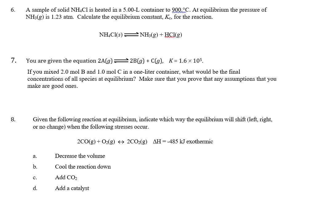 Solved 6. A sample of solid NH4Cl is heated in a 5.00-L | Chegg.com