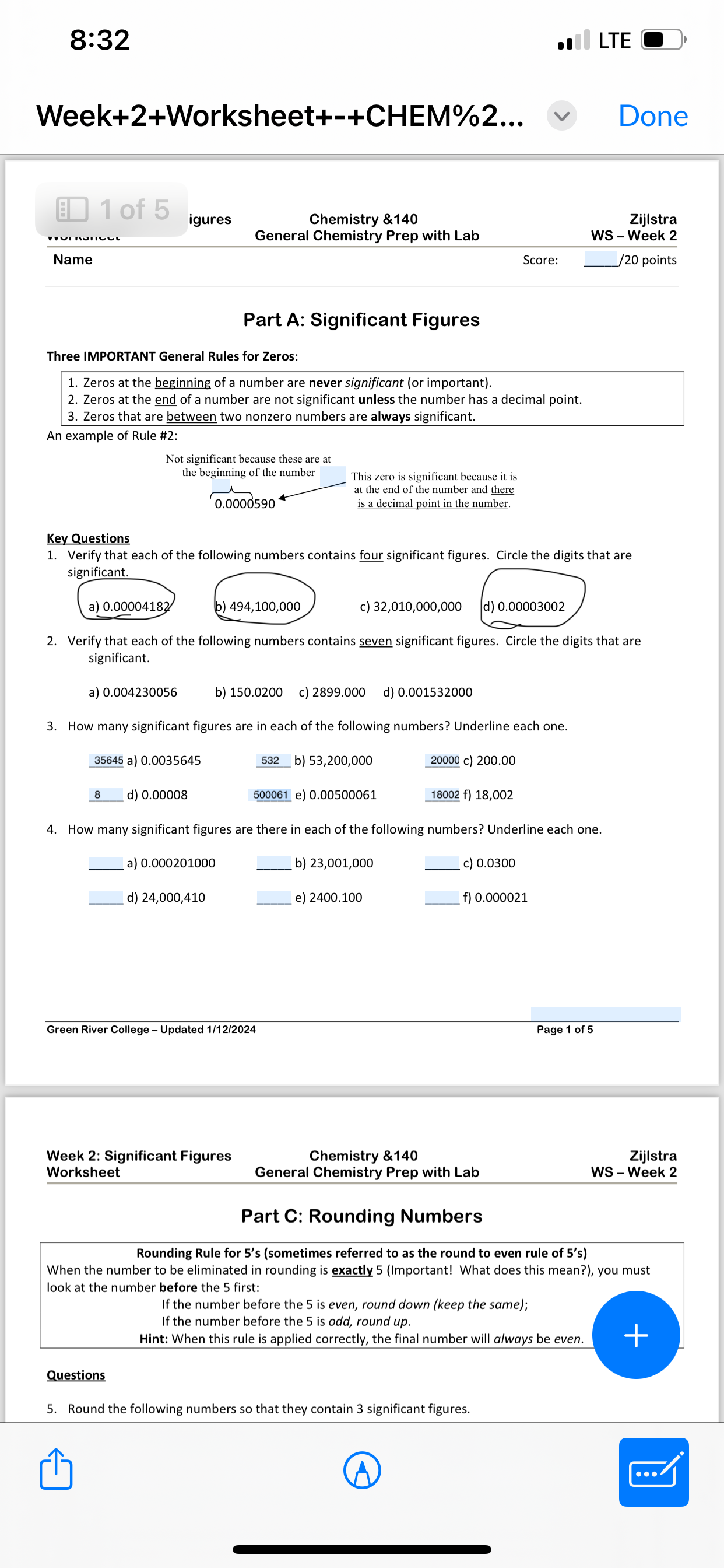 Solved Part C: Rounding NumbersRounding Rule for 5's | Chegg.com