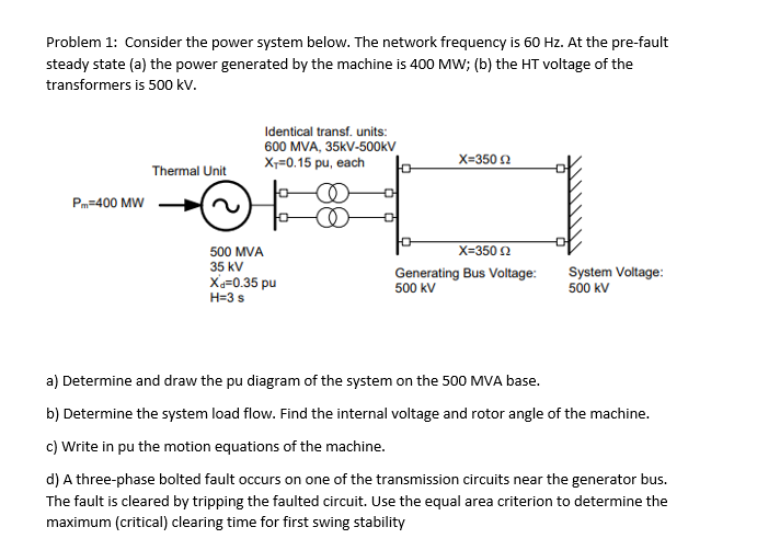 Solved Problem 1: Consider the power system below. The | Chegg.com