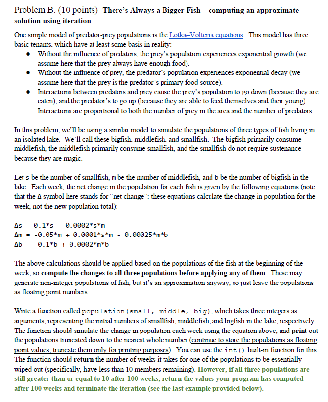 Solved Problem B. (10 points) There's Always a Bigger Fish - | Chegg.com