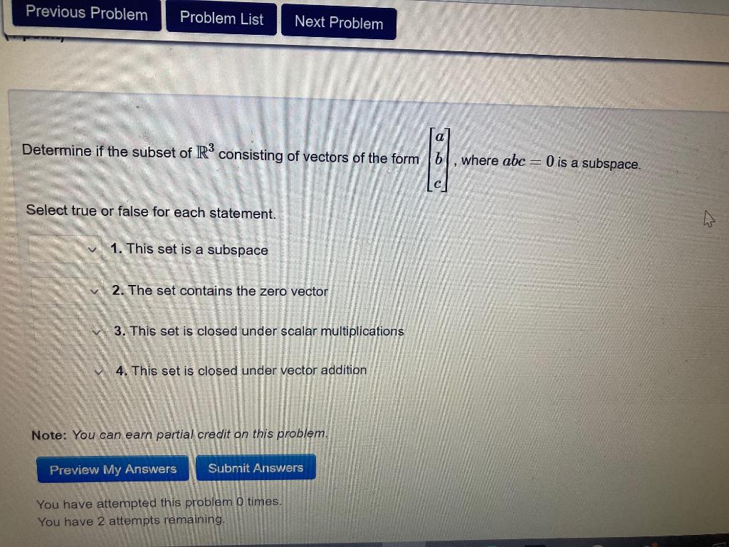 Solved Determine if the subset of R3 consisting of vectors | Chegg.com