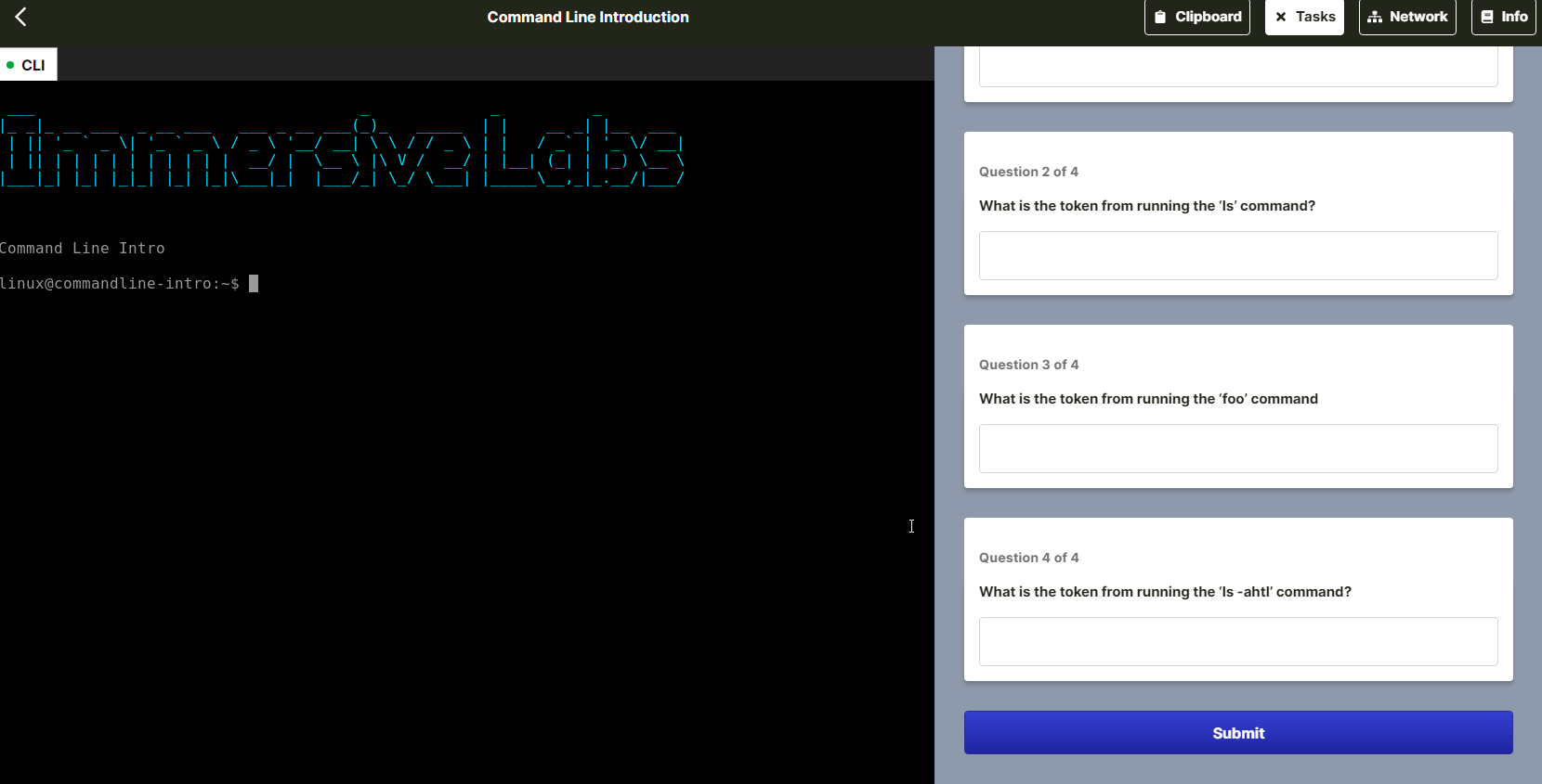Solved Command Line Introduction Clipboard X Tasks Network e | Chegg.com