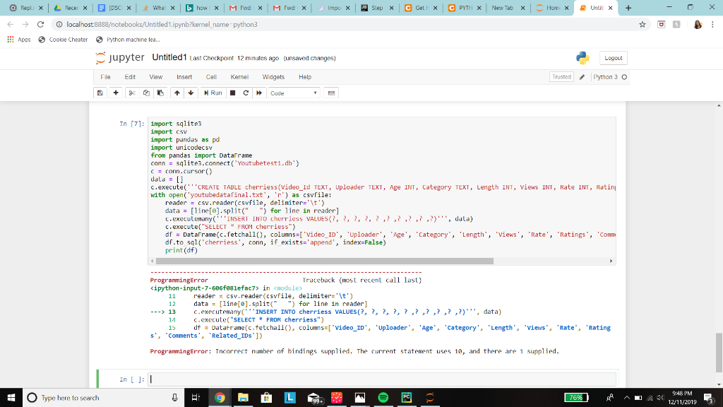 PYTHON SQLITE3 ERROR Can someone please help me | Chegg.com