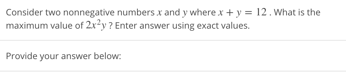 Solved Consider two nonnegative numbers x and y where x + y | Chegg.com
