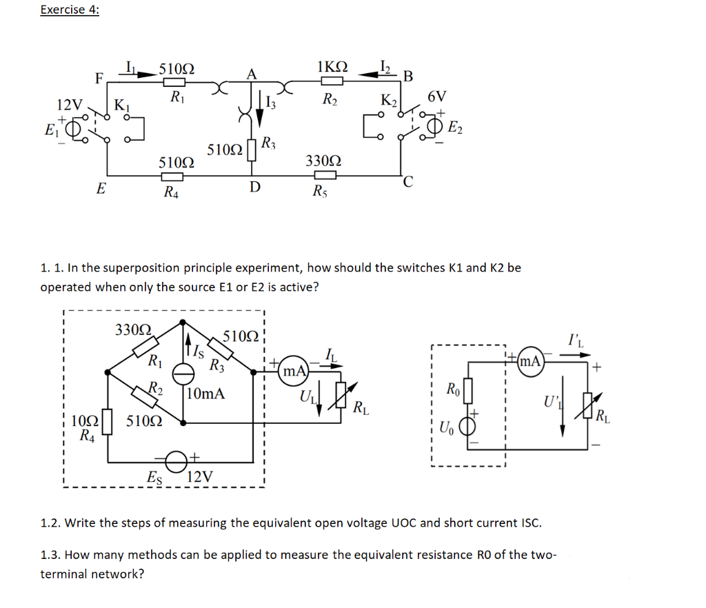 Solved Exercise 4: 51092 1K2 F B R 12V K R2 K2 6V + E CODE | Chegg.com