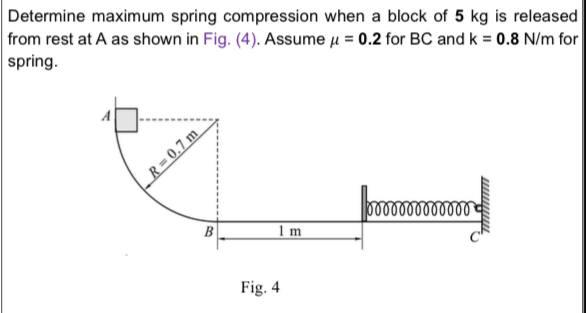 Solved Determine maximum spring compression when a block of | Chegg.com