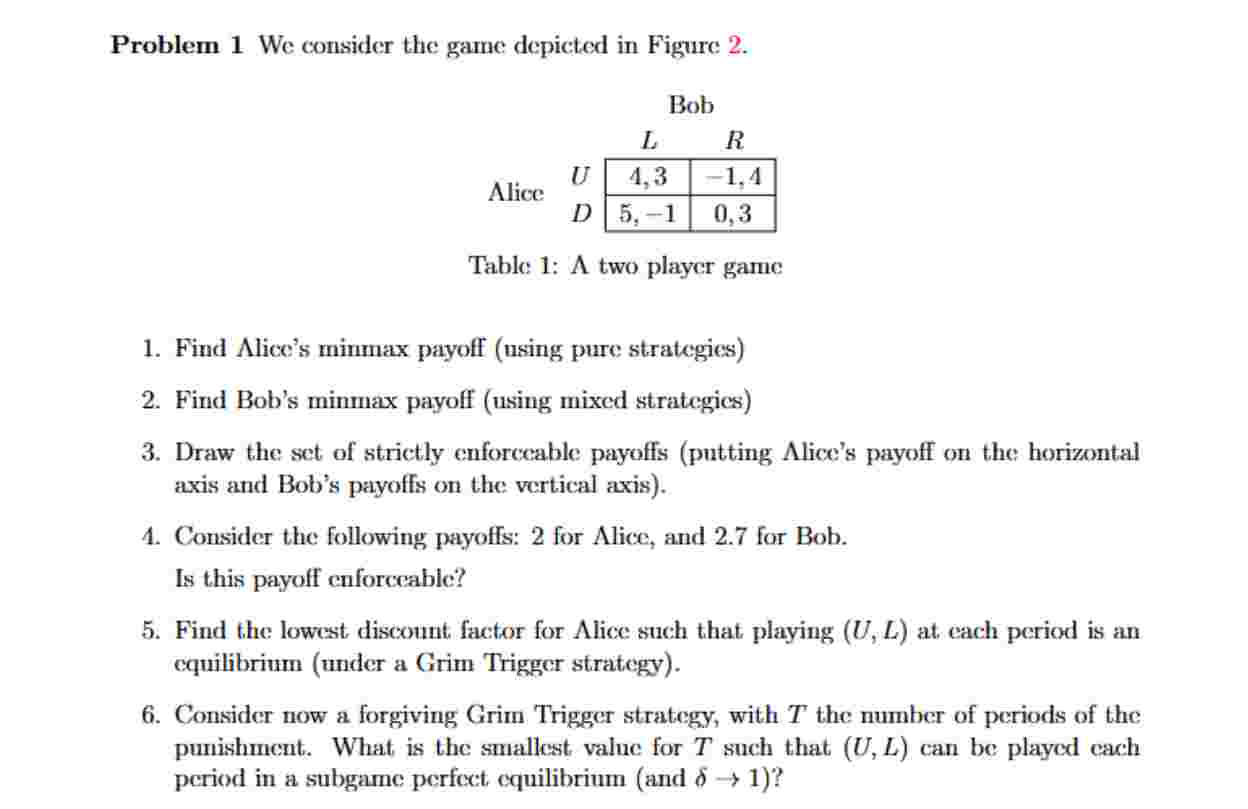 Solved Problem 1 ﻿We consider the game depicted in Figure | Chegg.com