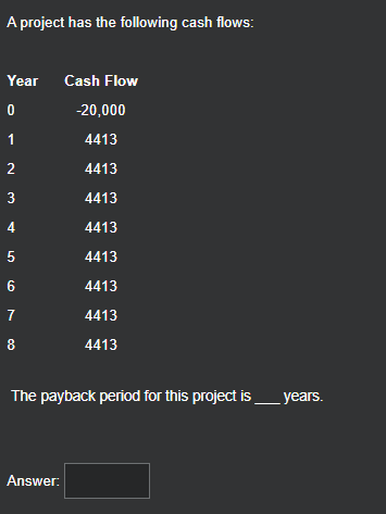 Solved A project has the following cash flows: | Chegg.com