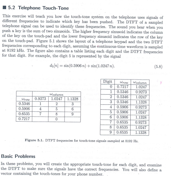 Solved 5.2 Telephone Touch-Tone This exercise will teach you | Chegg.com