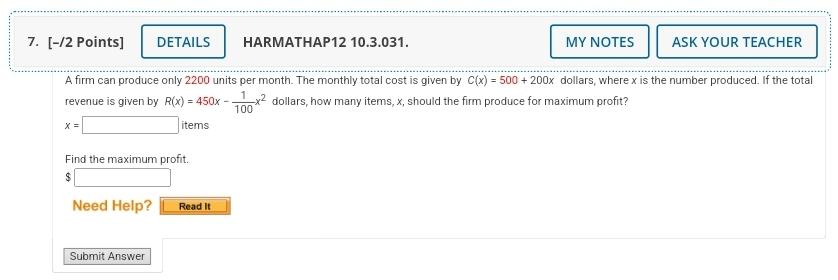 Solved A firm can produce only 2200 units per month. The | Chegg.com