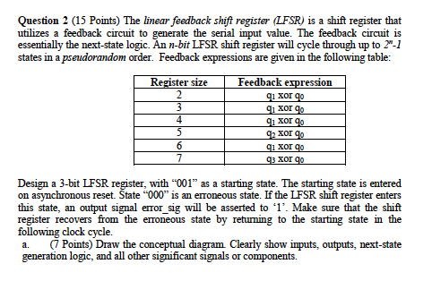 4 Question 2 (15 Points) The linear feedback shift | Chegg.com