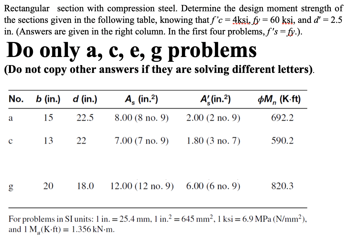 Solved Rectangular section with compression steel. Determine | Chegg.com