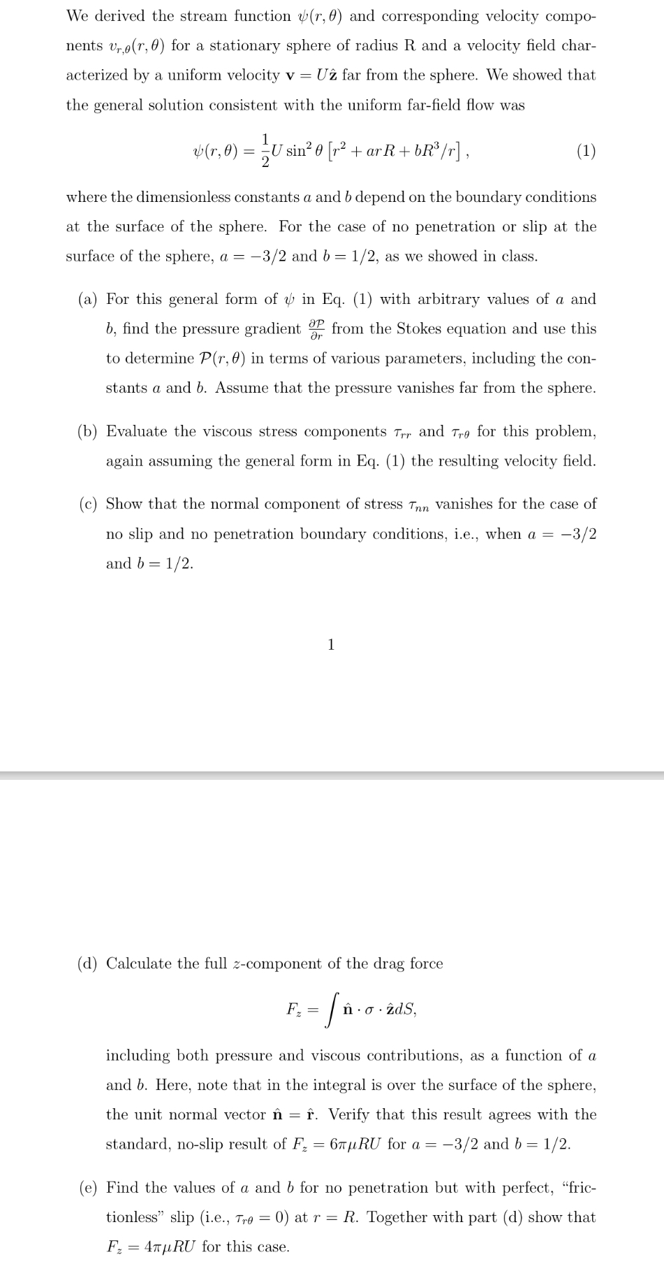 Solved We derived the stream function ψ(r,θ) ﻿and | Chegg.com