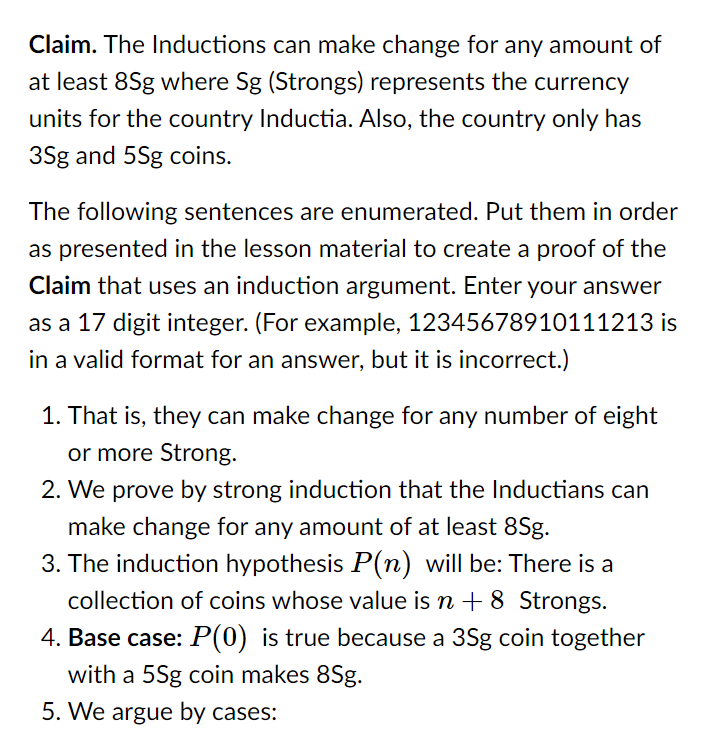 Solved Claim. The Inductions can make change for any amount | Chegg.com
