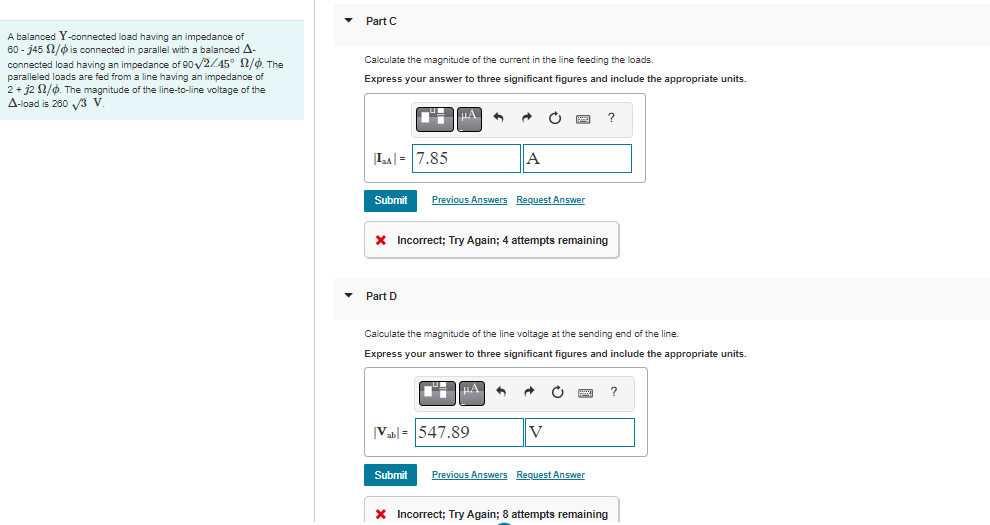 Solved A balanced Y-connected load having an impedance of | Chegg.com