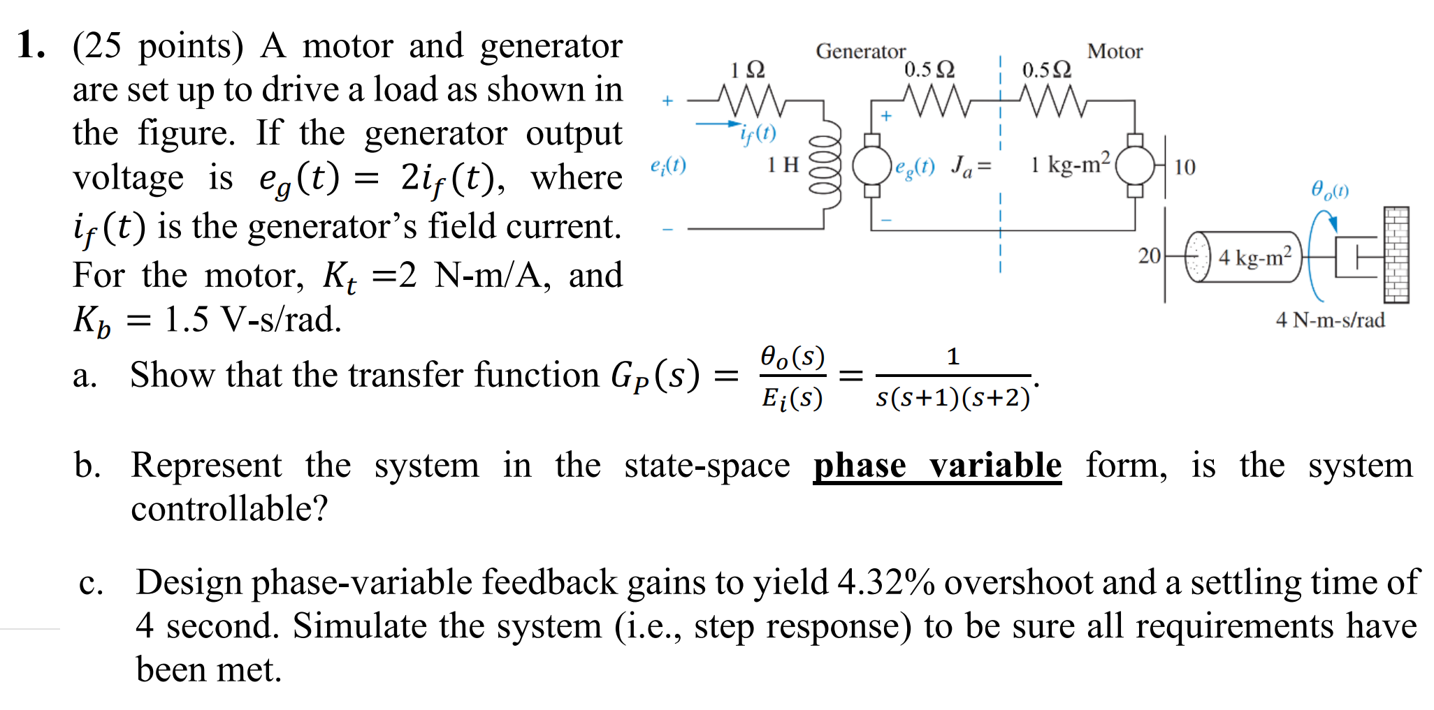 Solved 112 Generator 0.592 Motor | 0.522 w + w + 1 H ( t) | Chegg.com