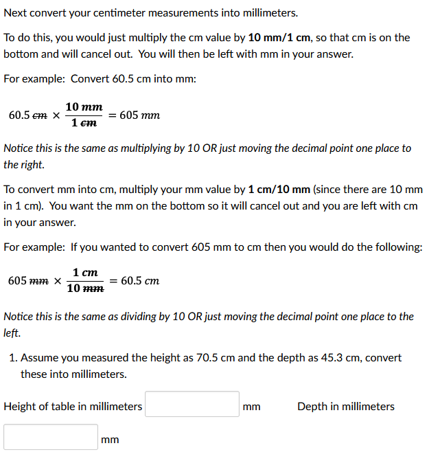 Solved Next convert your centimeter measurements into | Chegg.com