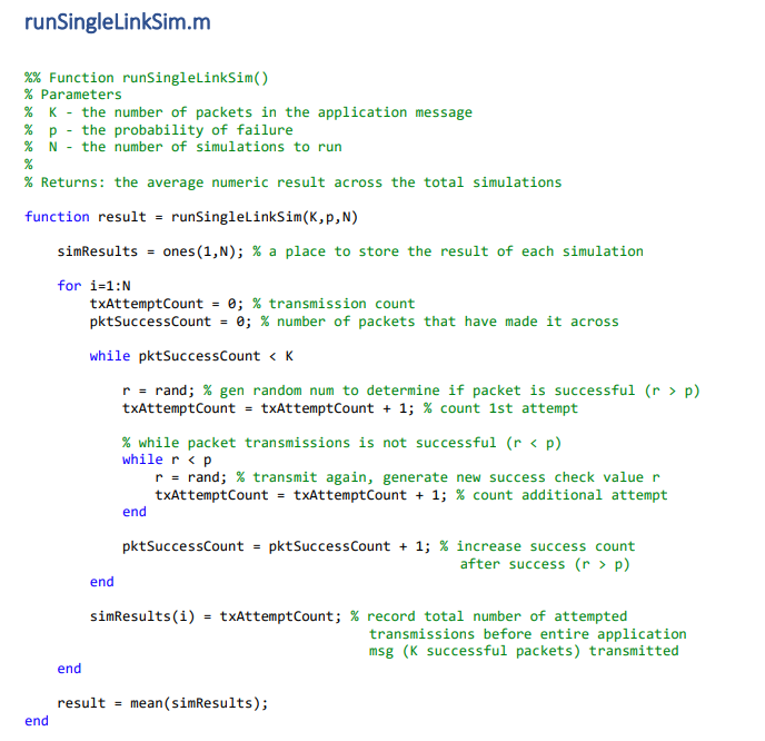 Solved runSingleLinkSim.m % Function runSingleLinkSim() \% | Chegg.com
