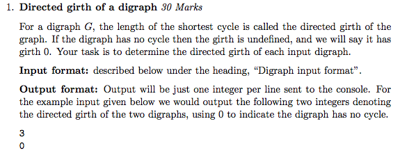 1. Directed girth of a digraph 30 Marks For a digraph | Chegg.com