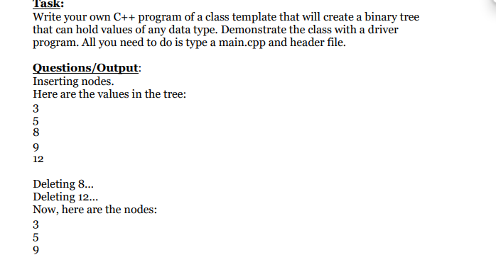 Solved header file?BinaryTree.h // Binary Tree Template | Chegg.com Solved header file?BinaryTree.h // Binary Tree Template | Chegg.com