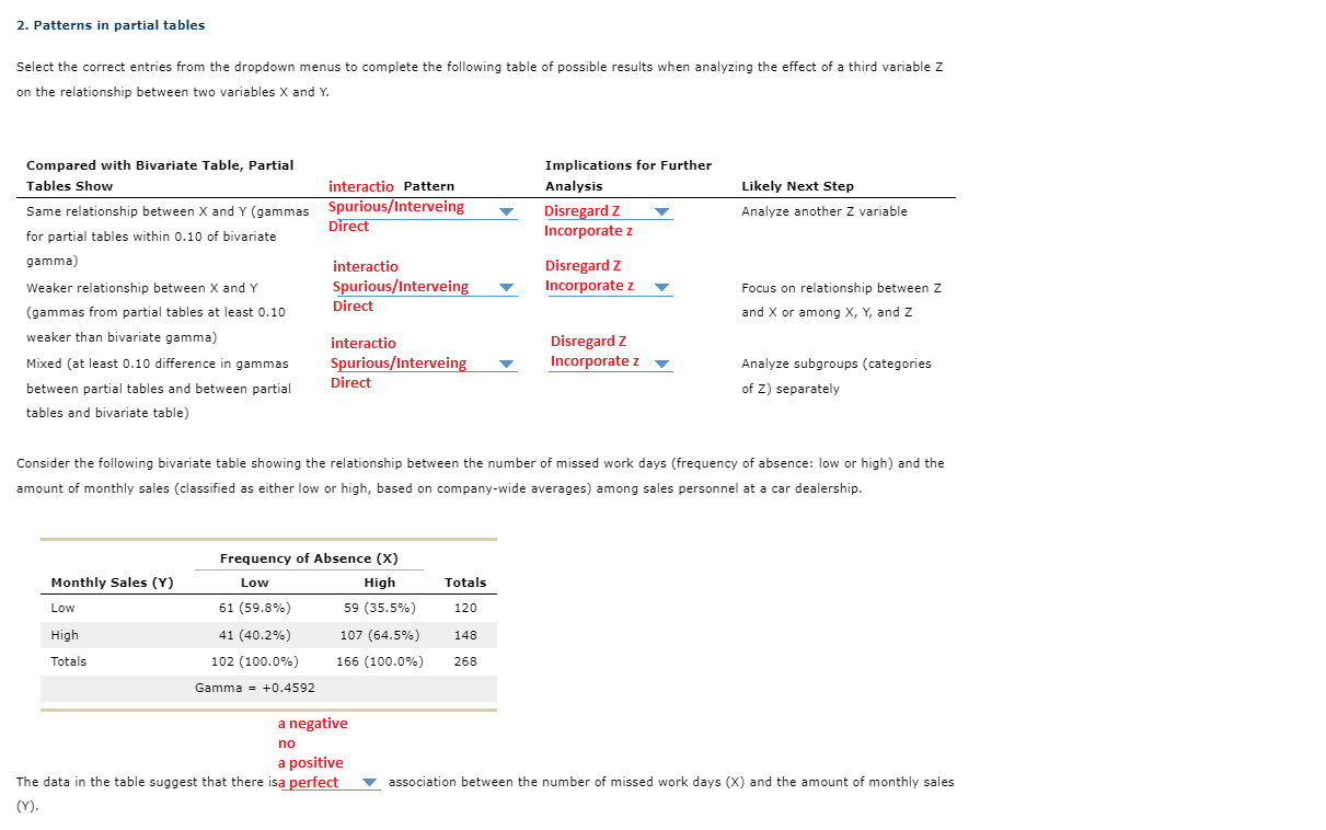 2. Patterns in partial tables Select the correct | Chegg.com