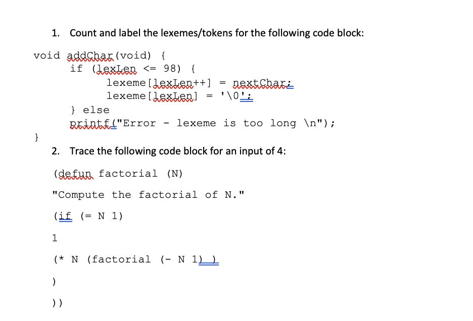 Solved 1. Count and label the lexemes/tokens for the | Chegg.com