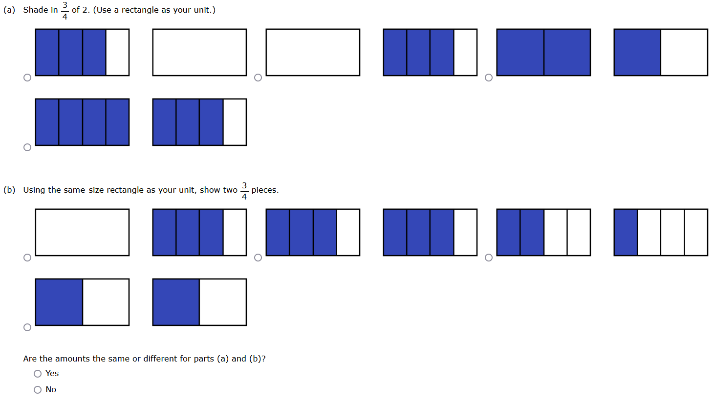 Solved (a) Shade in 43 of 2 . (Use a rectangle as your | Chegg.com