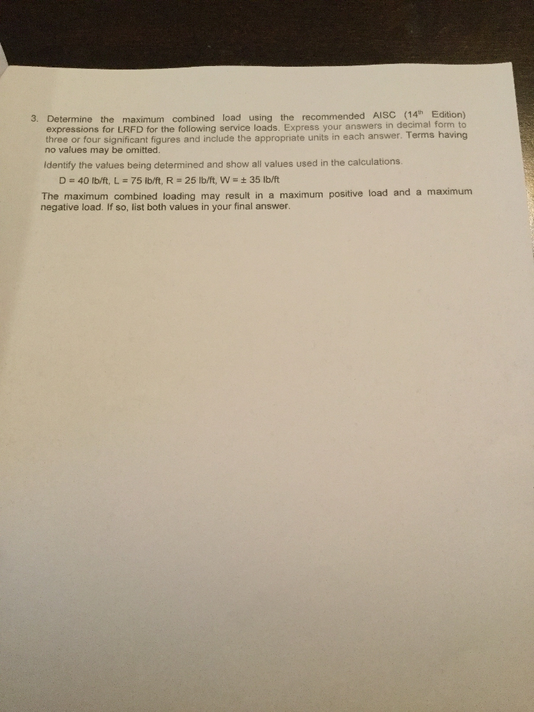 Solved 3. Determine the maximum combined load using the | Chegg.com