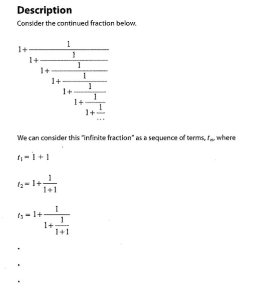 Solved Description Consider the continued fraction below. 1+ | Chegg.com