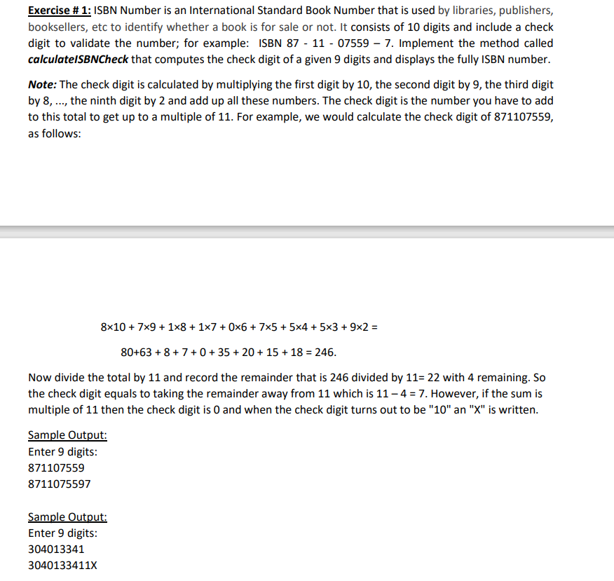 Solved Exercise \# 1: ISBN Number is an International | Chegg.com