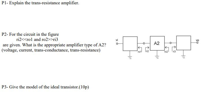 Solved P1- Explain the trans-resistance amplifier. vi P2- | Chegg.com