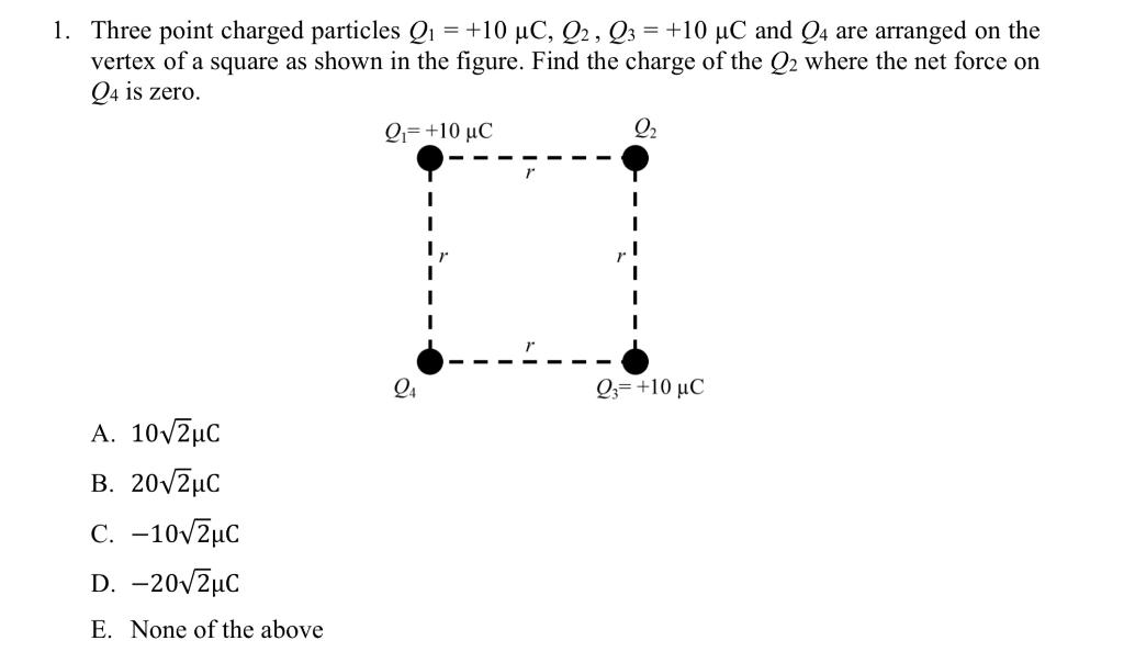Solved 1. Three point charged particles Q1 = +10 uC, Q2, Q3 | Chegg.com