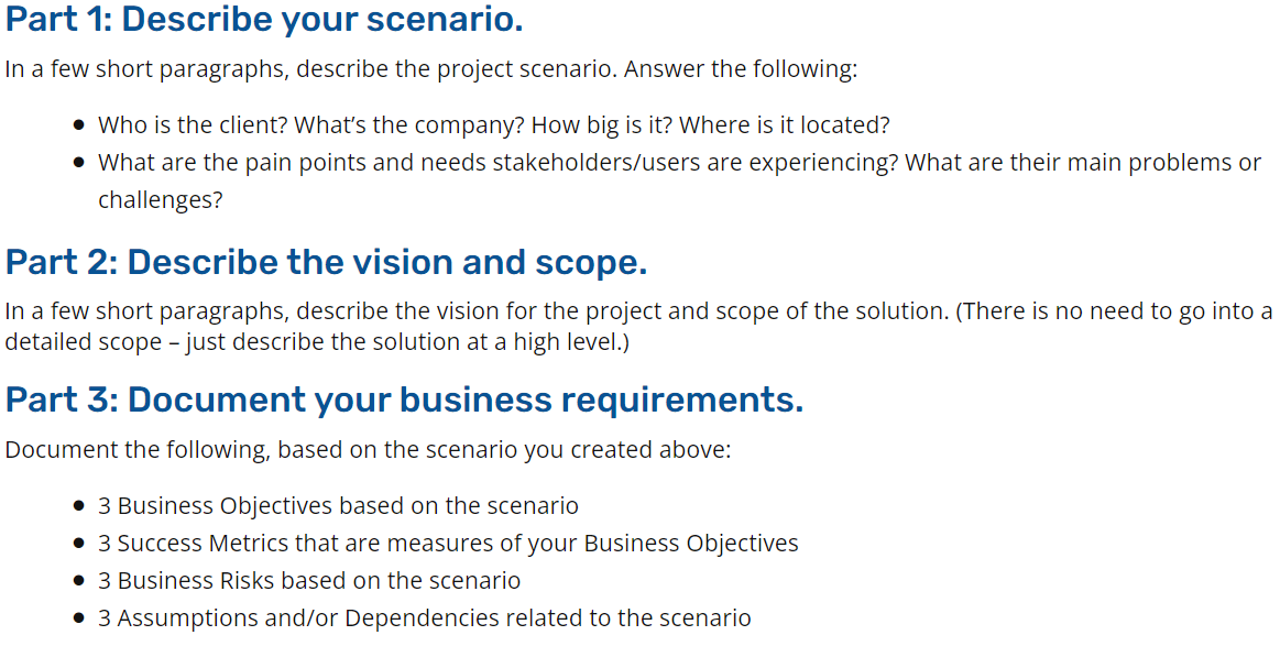 Solved Part 1: Describe your scenario. In a few short | Chegg.com