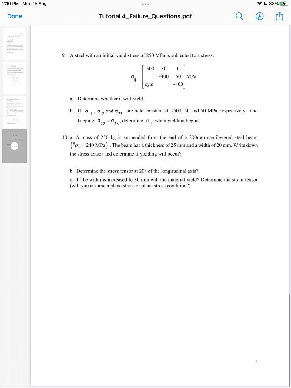 Solved MECHANICS OF SOLIDS Tutorial 3: Failure 1. Find the | Chegg.com