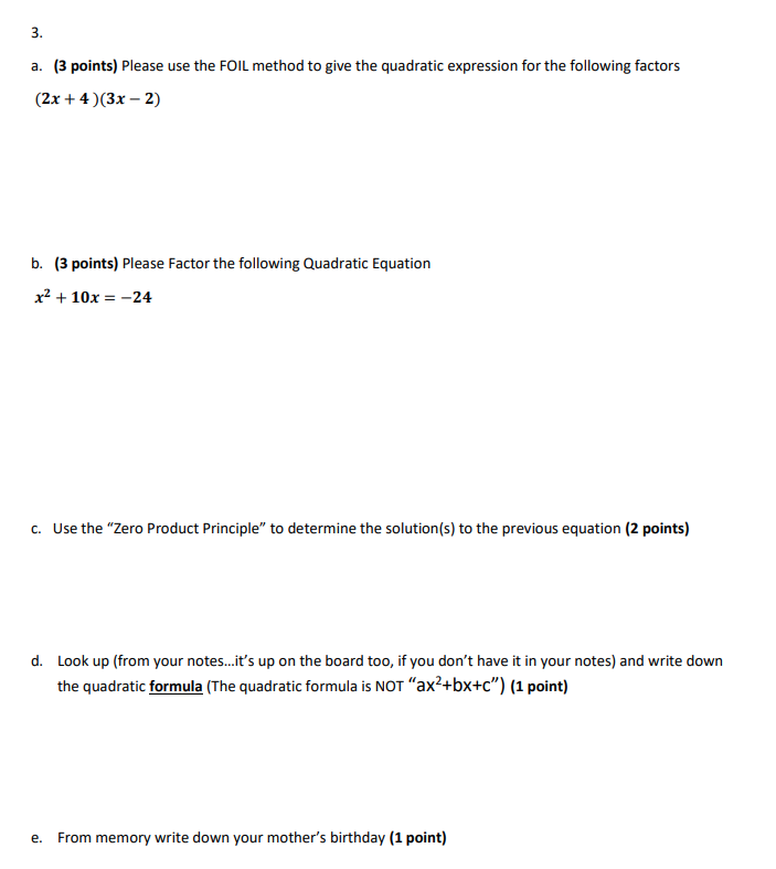 Solved 3. a. (3 points) Please use the FOIL method to give | Chegg.com