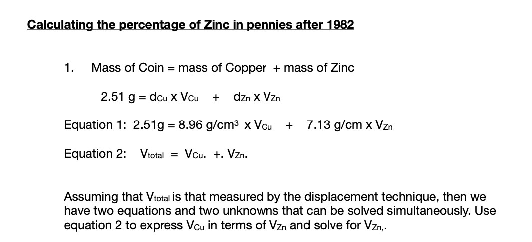 Solved Calculating the percentage of Zinc in pennies after | Chegg.com