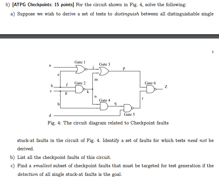 5) [ATPG Checkpoints: 15 points] For the circuit | Chegg.com