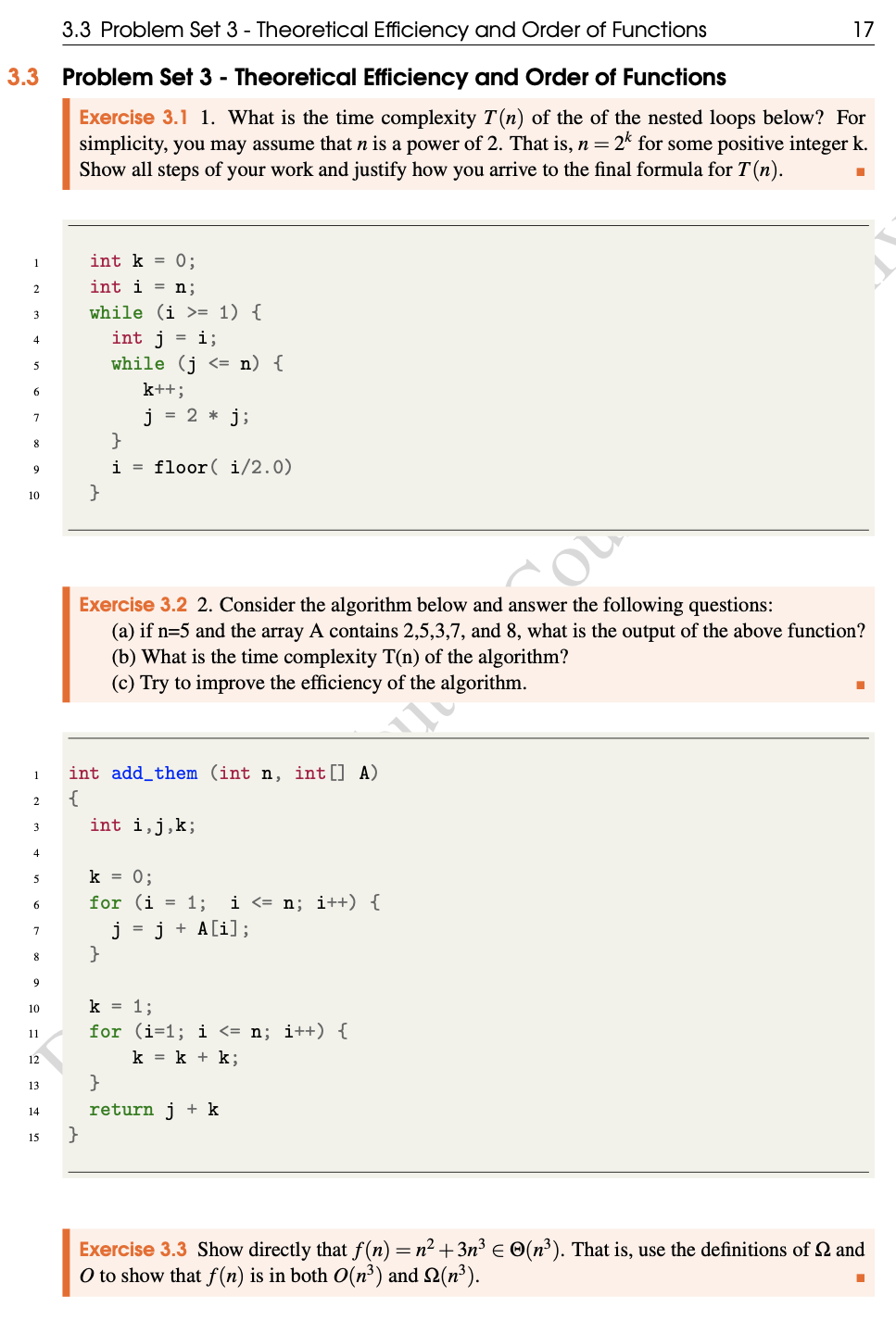 Solved Problem Set 3 - Theoretical Efficiency and Order of | Chegg.com