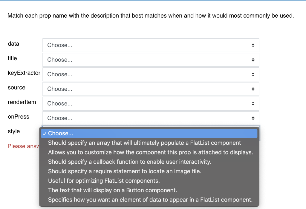 Solved Match each prop name with the description that best | Chegg.com