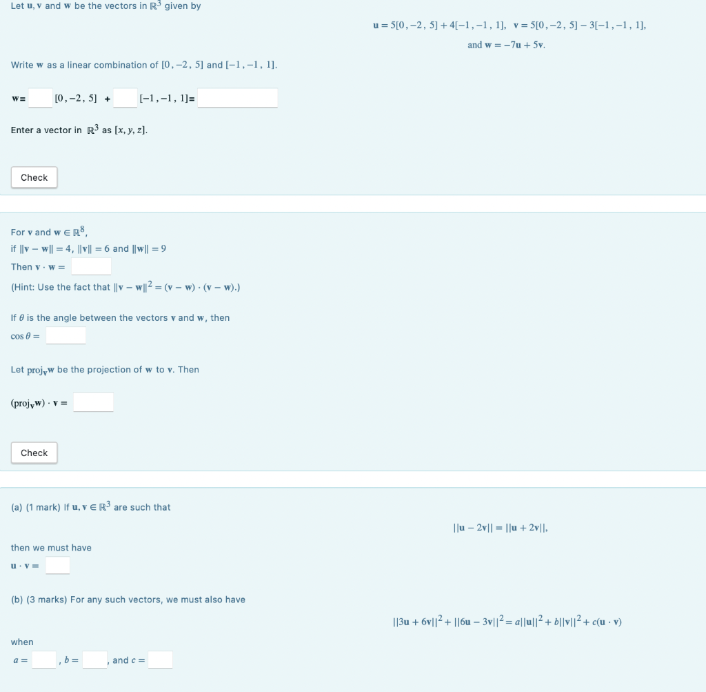 Solved Let u,v and w be the vectors in R3 given by | Chegg.com