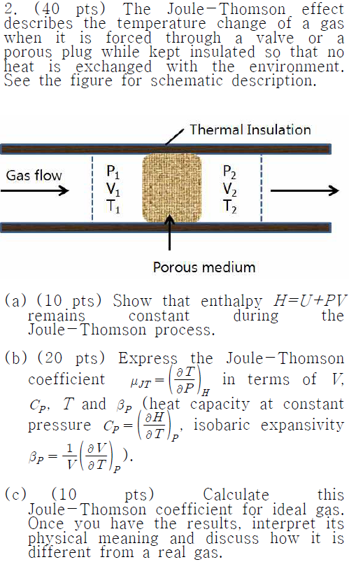 Solved 2. (40 pts) The Joule-Thomson effect describes the | Chegg.com