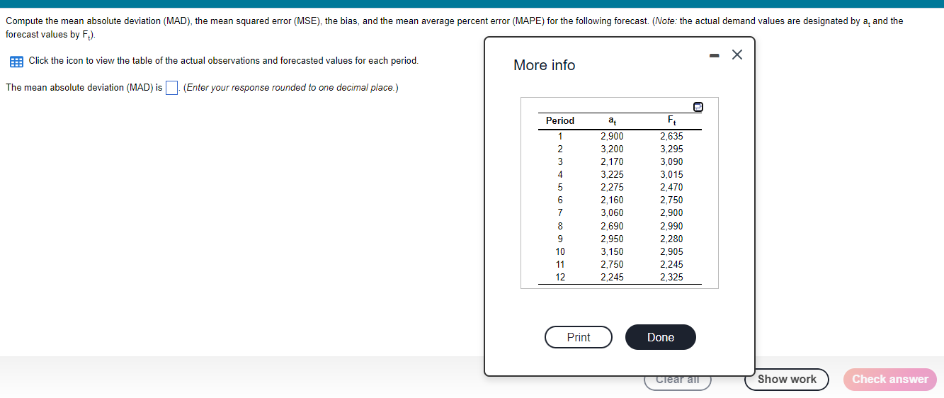Solved Compute the mean absolute deviation (MAD), the mean | Chegg.com