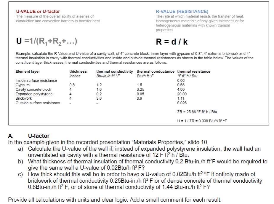 Solved U-VALUE or U-factor R-VALUE (RESISTANCE) The measure | Chegg.com