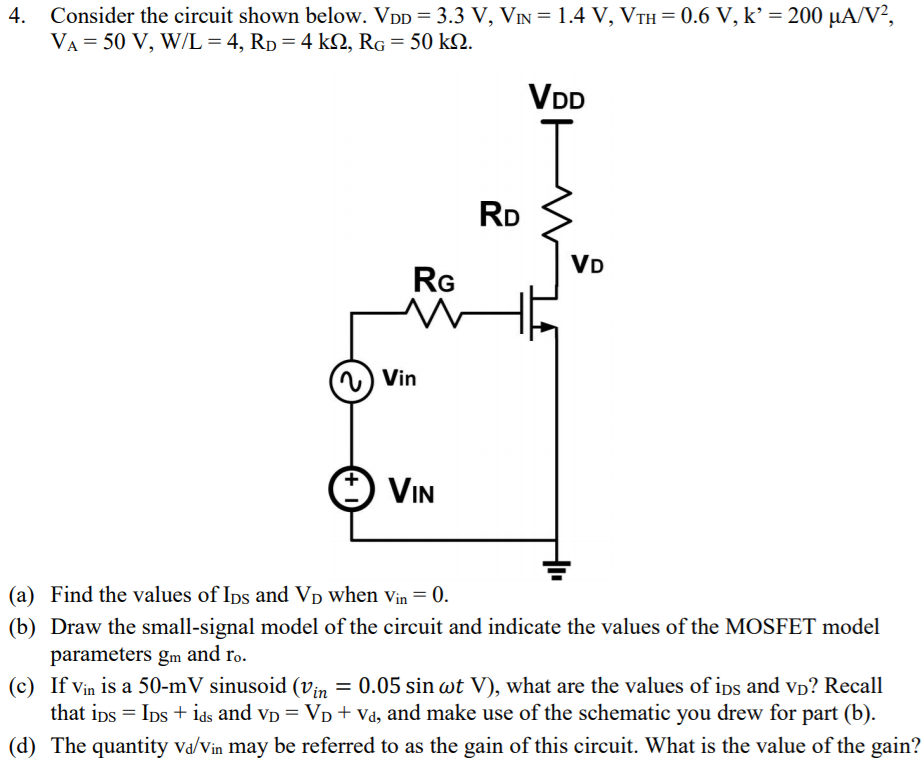 Solved Consider the circuit shown below. VDD = 3.3 V, VIN = | Chegg.com