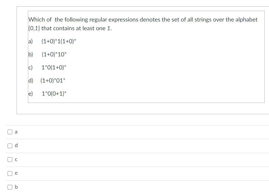 Solved Which of the following regular expressions denotes | Chegg.com
